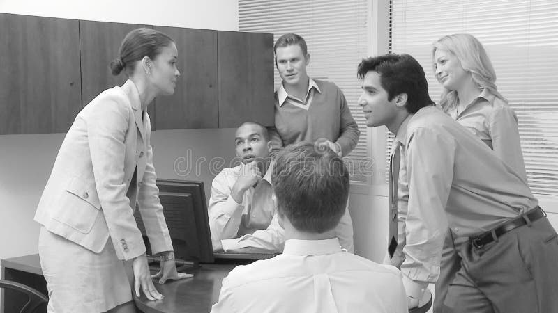 Group of Businesspeople Talking in Crowded Office Stock Footage - Video ...