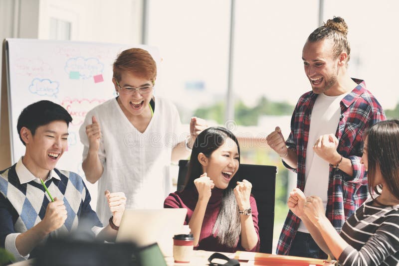 Group of Businesspersons Feeling Happy and Cheering Successful Work ...