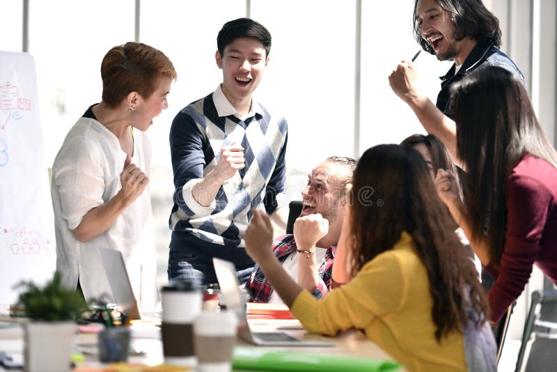 Group of Businesspersons Feeling Happy and Cheering Successful Work ...