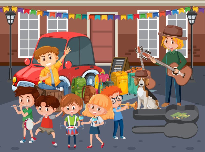 A Group of Buskers Perform at the Street Stock Vector - Illustration of ...