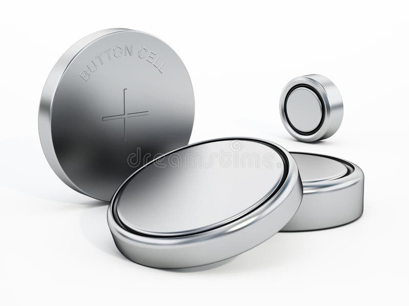 Group of Button Cells Isolated on White Background. 3D Illustration ...