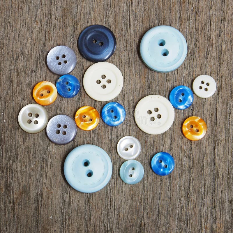 Group of Buttons on the Wooden Table Stock Photo - Image of fasten ...