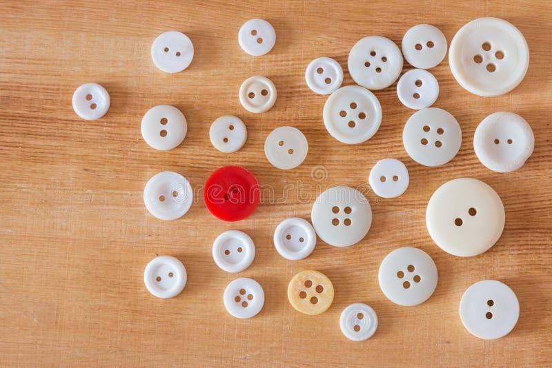 Group of Buttons on the Wooden Table Stock Photo - Image of fasten ...