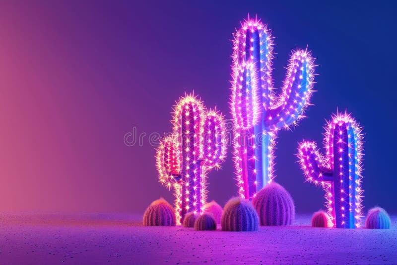 A Group of Cactus Plants with Lights, Perfect for Botanical or Desert ...