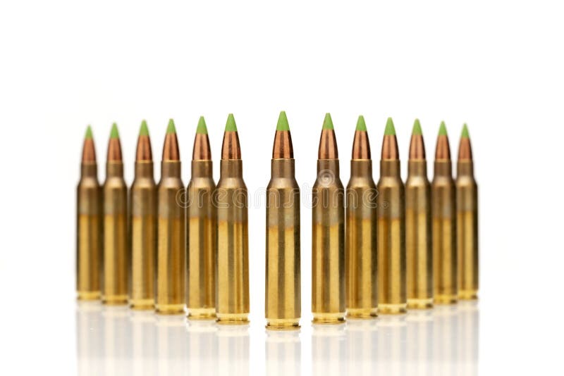 A Group of 5.56 Calibar, Green Tip Bullets Ordered into the Lines on ...