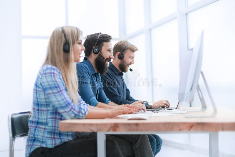Group of Call Center Employees Working on Modern Computers Stock Photo ...