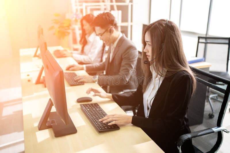 Technical Customer Support Operator Dispatcher Working with Headset in ...