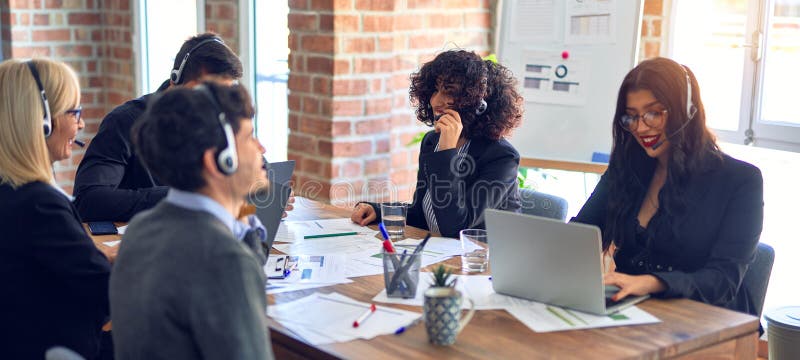 Group of Call Center Workers Smiling Happy and Confident Stock Photo ...