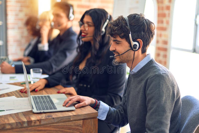 Group of Call Center Workers Smiling Happy and Confident Stock Image ...