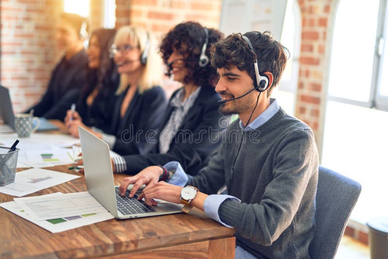 Group of Call Center Workers Smiling Happy and Confident Stock Image ...