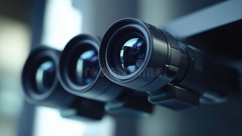 Group of Cameras Installed on a Wall, Ready for Use Stock Photo - Image ...