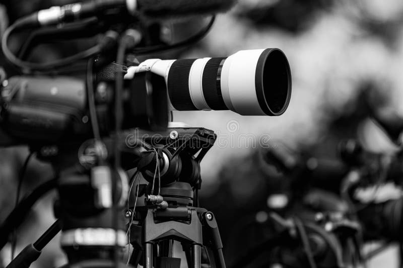 Group of Cameras at an Outdoor Event Stock Image - Image of conference ...