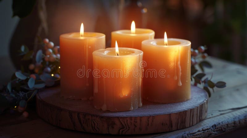A Group of Candles Placed on a Wooden Table, Ready for Use or ...