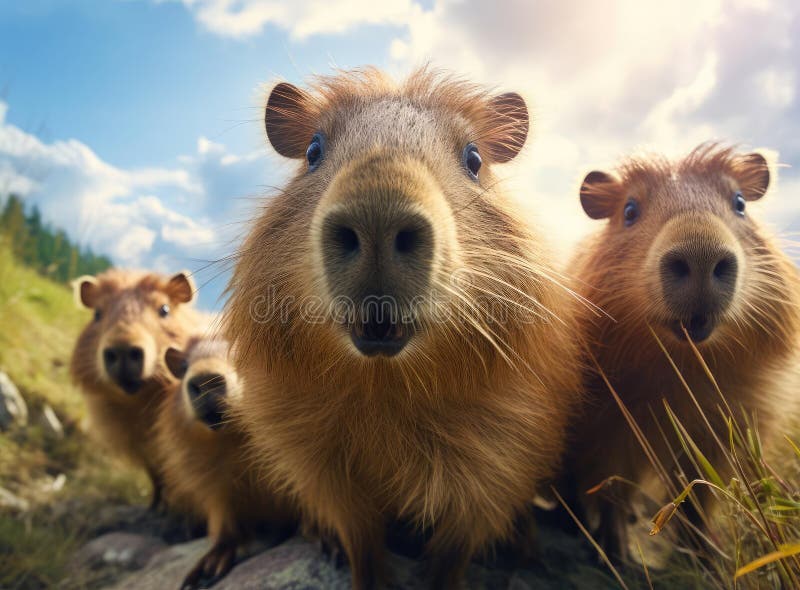 A group of capybaras stock illustration. Illustration of cute - 291114717