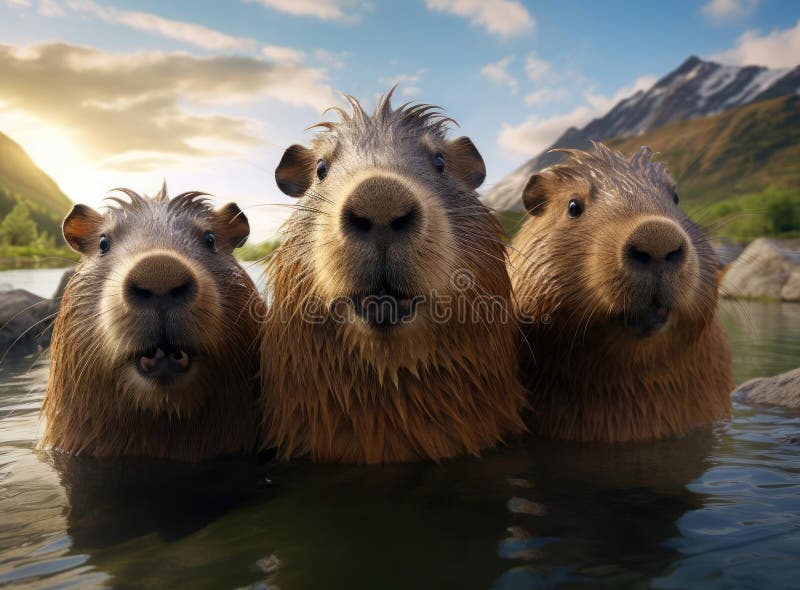 A group of capybaras stock illustration. Illustration of cute - 291114717