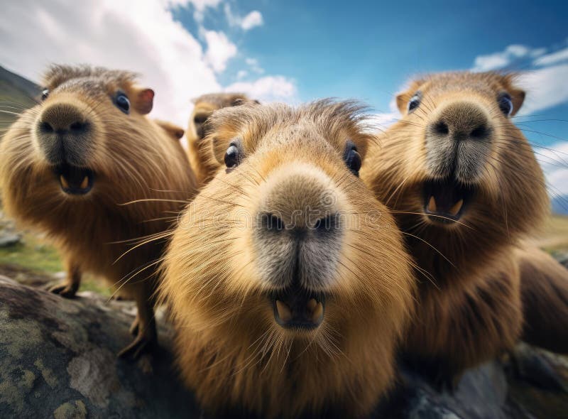 Group of a Capybara in Water Stock Illustration - Illustration of ...