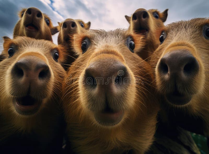 Group of a Capybara in Water Stock Illustration - Illustration of ...