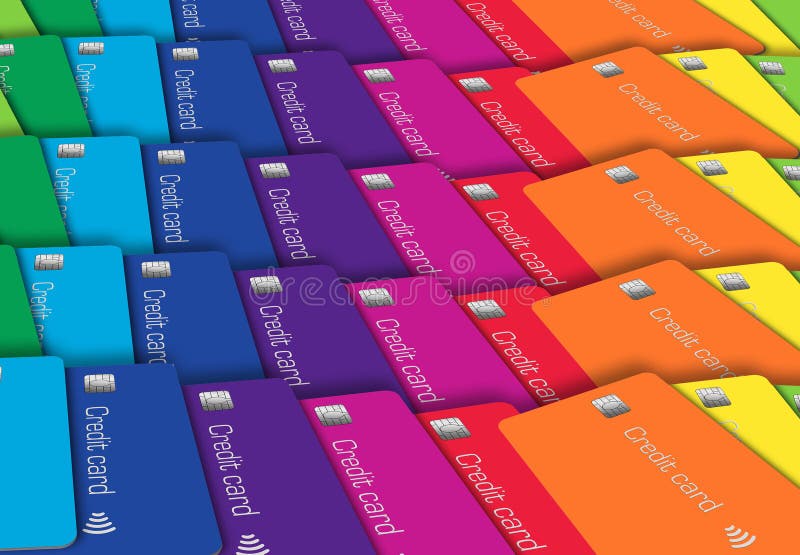 A Group of CREDIT Cards in the Colors of the Spectrum are Seen Together ...