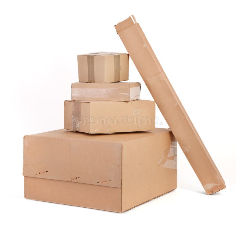 Cardboard Boxes on Wooden Palette on White Stock Image - Image of ...