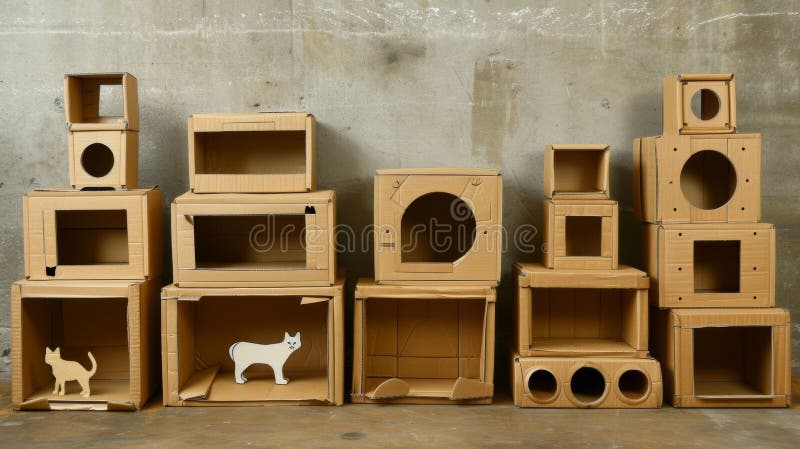 A Group of Cardboard Boxes with Cat and Dog Cut Outs, AI Stock Image ...