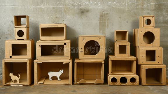 A Group of Cardboard Boxes with Cat and Dog Cut Outs, AI Stock Image ...