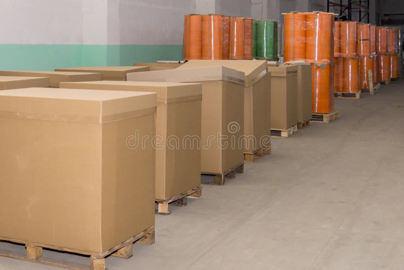 Group of Cardboard Boxes with Fiberglass Mesh, Parcels in the Warehouse ...
