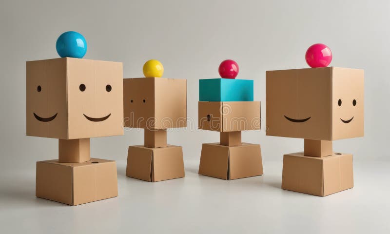 A Group of Cardboard Figures are Standing on a White Surface, with One ...