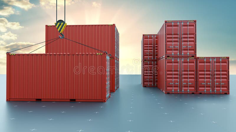 Group of Cargo Containers on a Virtual Surface Stock Illustration ...