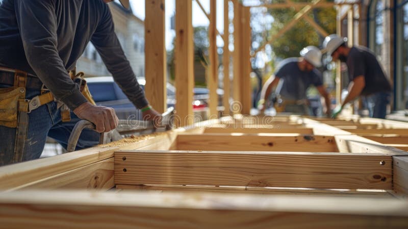 A Group of Carpenters Constructing the Wooden Frames for Storefront ...