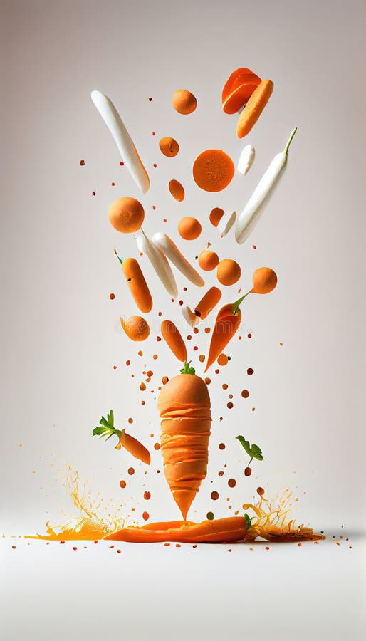 Group of Carrots Vegetable Creatively Falling-Dripping Flying or ...