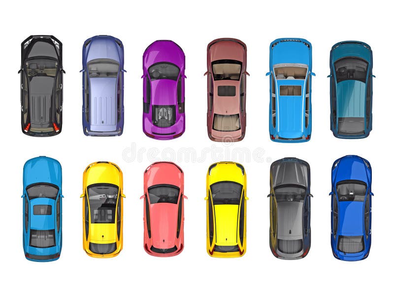 Group of Cars on Top View Isolated on White Stock Illustration ...