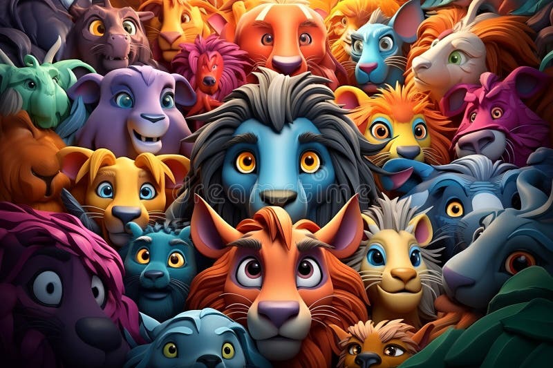 A Group of Cartoon Animals in Front of a Black Background Stock ...