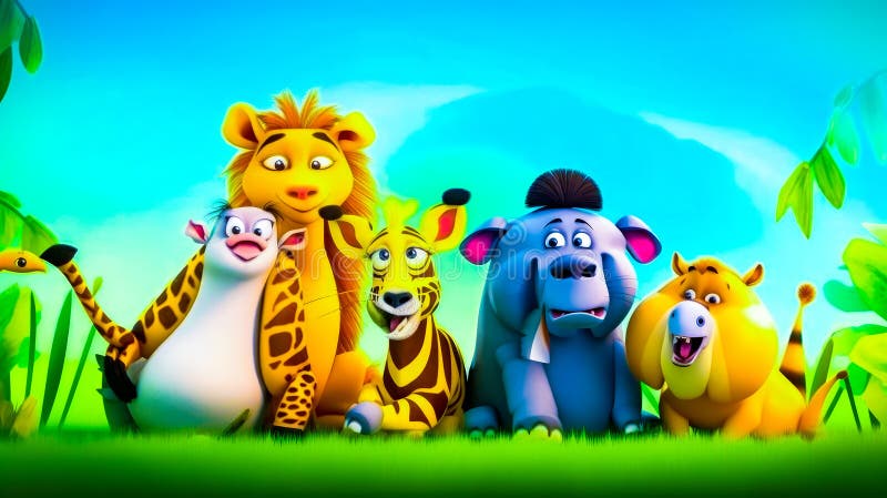 Group of Cartoon Animals Standing Next To Each Other. Generative AI ...