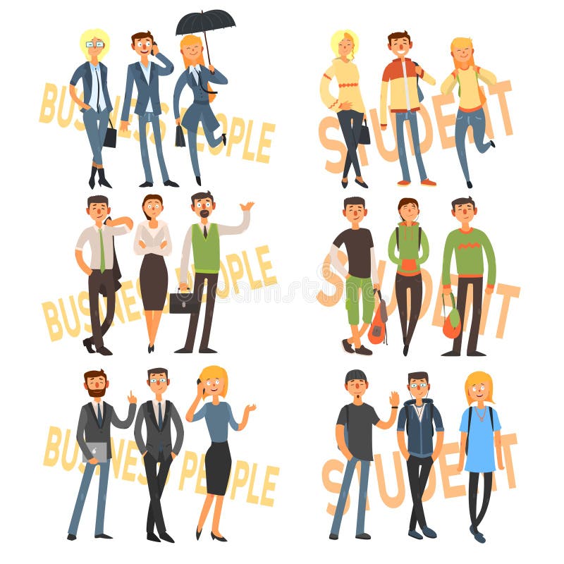 Group Cartoon Business People and Students. Vector Stock Vector ...