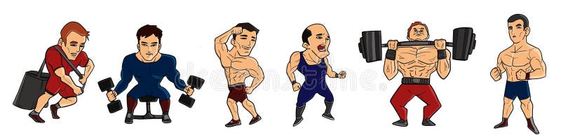 Group of Cartoon Characters Exercising in a Gym Setting. Stock ...
