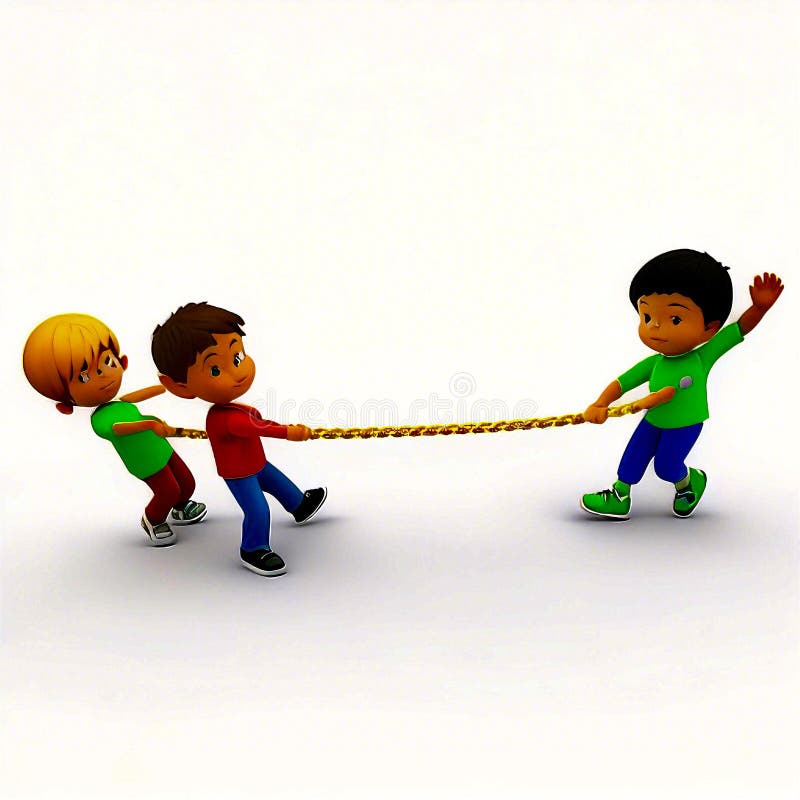 Group of Cartoon Children Playing Tug of War Having Fun Stock ...