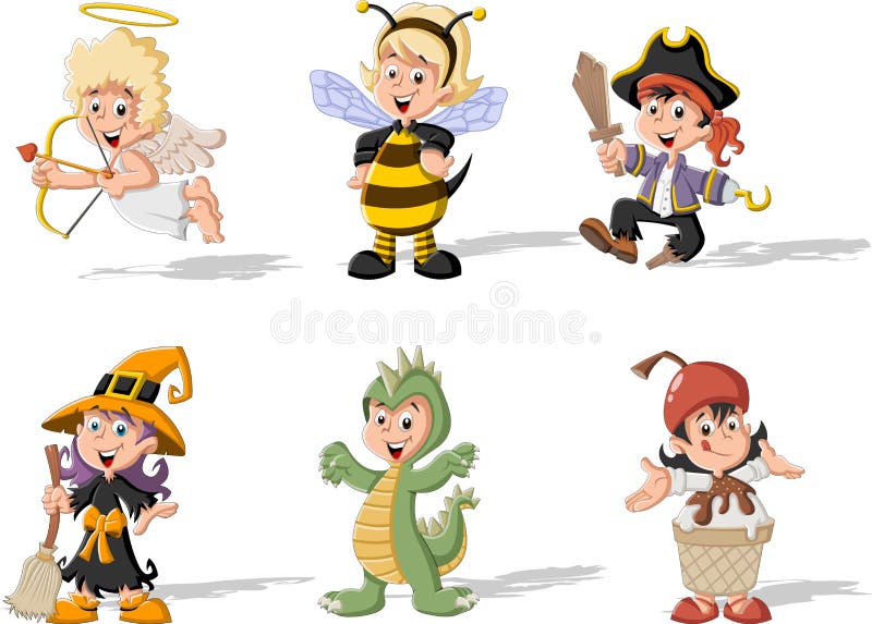 Cartoon Female Kids in Costumes Stock Vector - Illustration of dressed ...