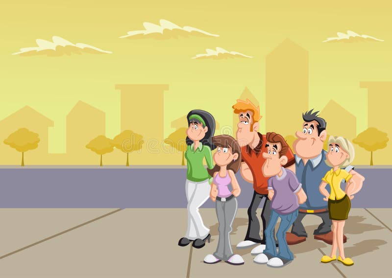 People in the Street of a Retro Suburb Stock Illustration ...