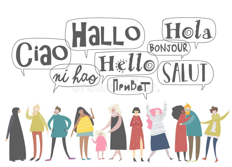 Group of Cartoon People Talking in Different Languages Stock Vector ...