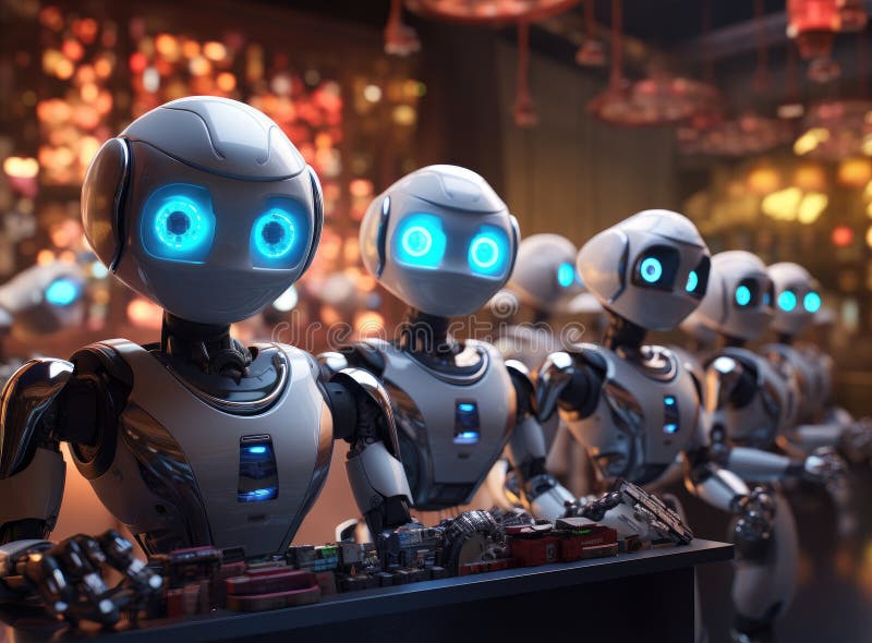 A group of cartoon robots stock illustration. Illustration of graphic ...