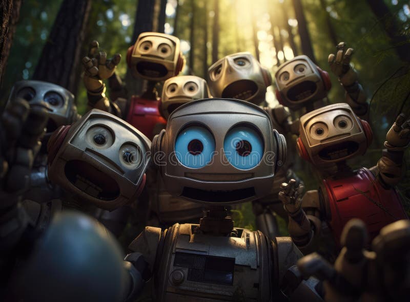 A group of cartoon robots stock illustration. Illustration of ...