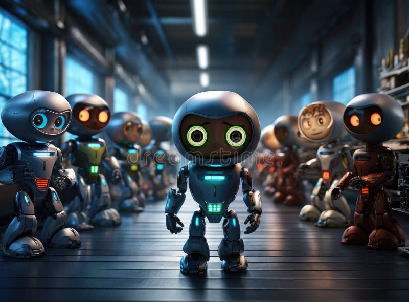 A group of cartoon robots stock illustration. Illustration of design ...