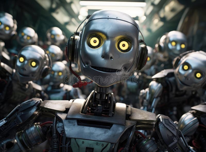 A group of cartoon robots stock illustration. Illustration of ...