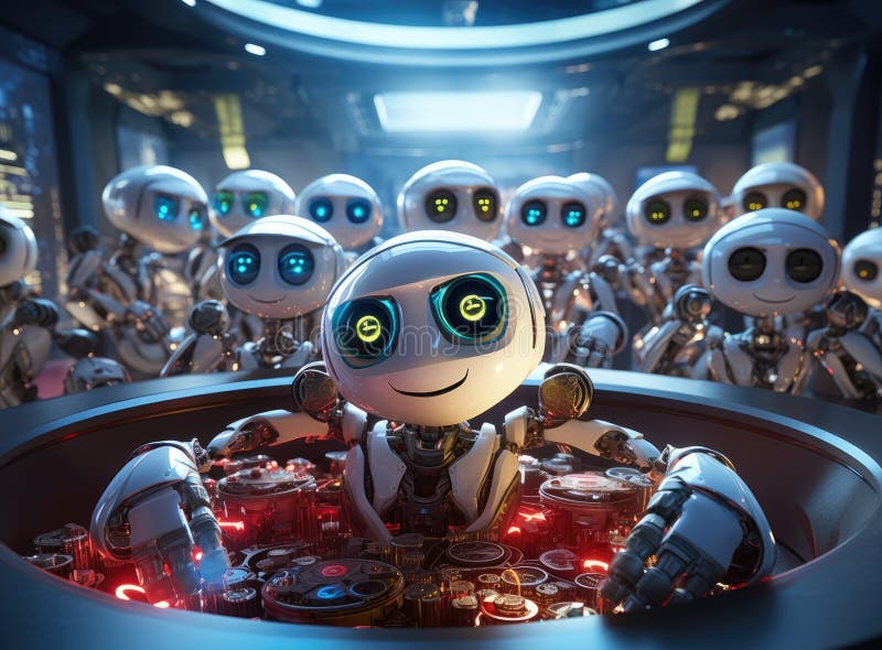 A group of cartoon robots stock illustration. Illustration of cute ...