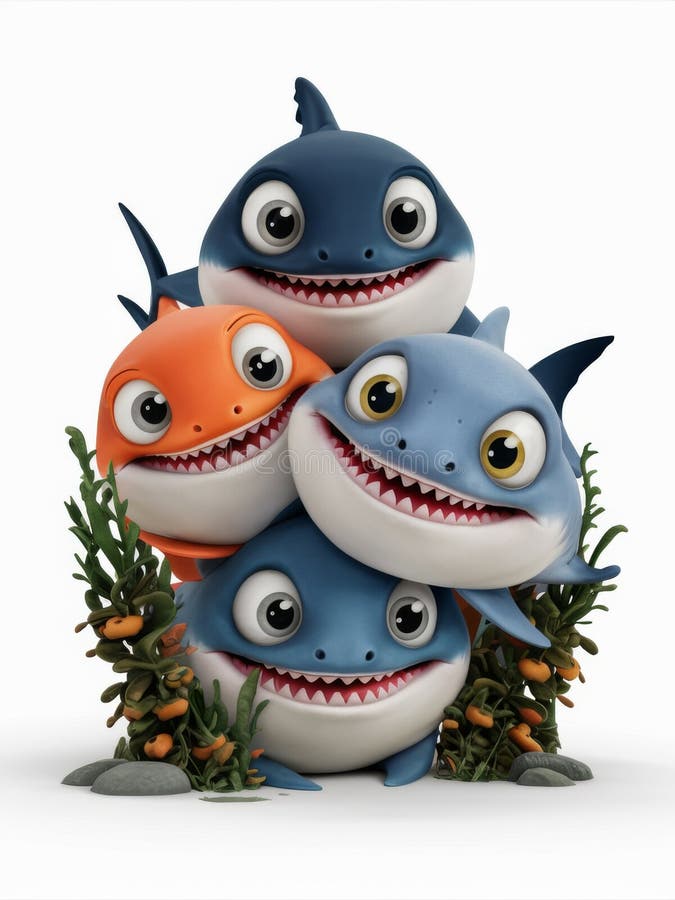 A Group of Cartoon Sharks are Sitting on Top of Each Other, AI Stock ...