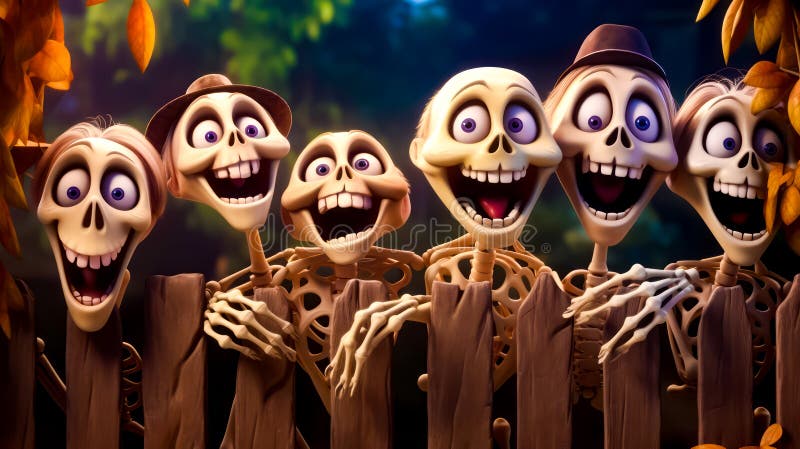Group of Cartoon Skeletons Standing Next To Each Other in Front of ...