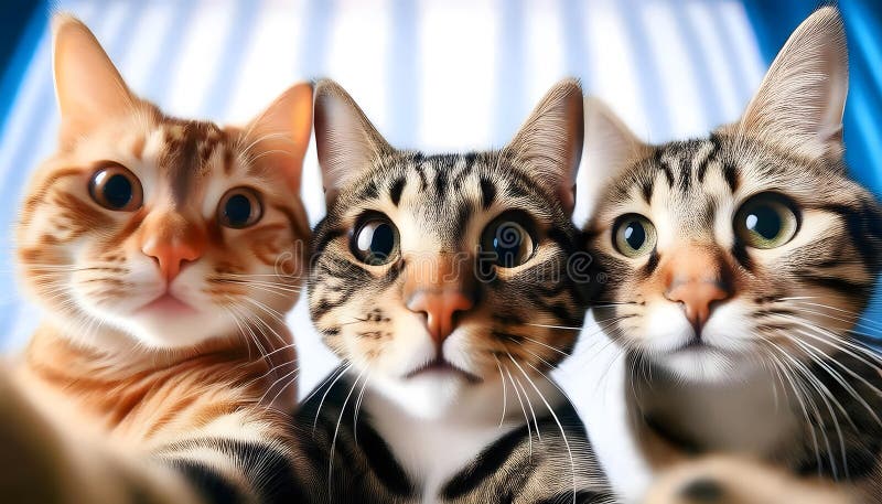 A Group of Cats Acting Like Doing a Selfie Camera View Stock ...