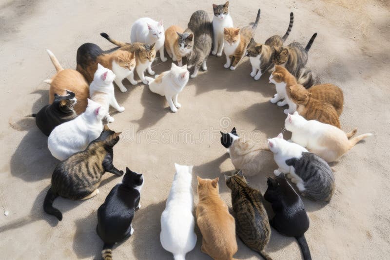 A Group of Cats in a Circle, Looking at Each Other Stock Illustration - Illustration of ...