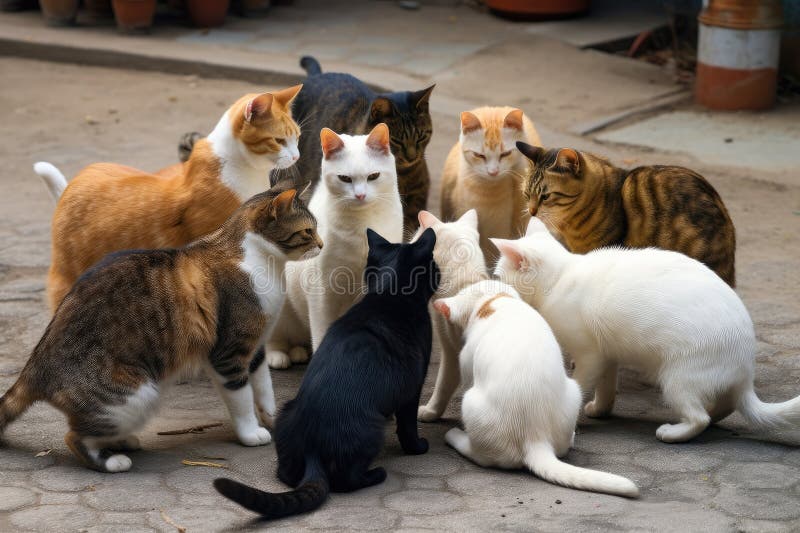 A Group of Cats in a Circle, Looking at Each Other Stock Illustration ...