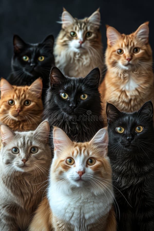 A Group of Cats of Different Breeds Sitting Together. Stock Photo ...
